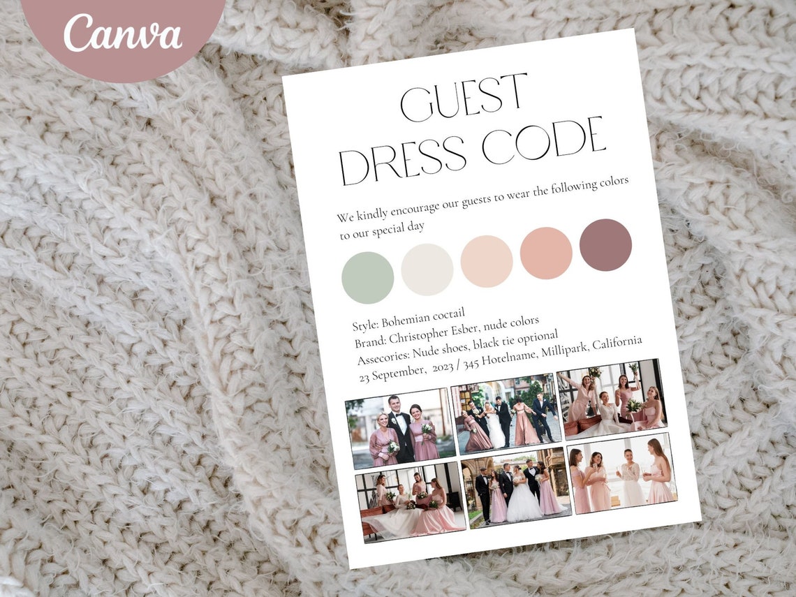 Guest Dress Code Card Minimalist Wedding Attire Card - Etsy