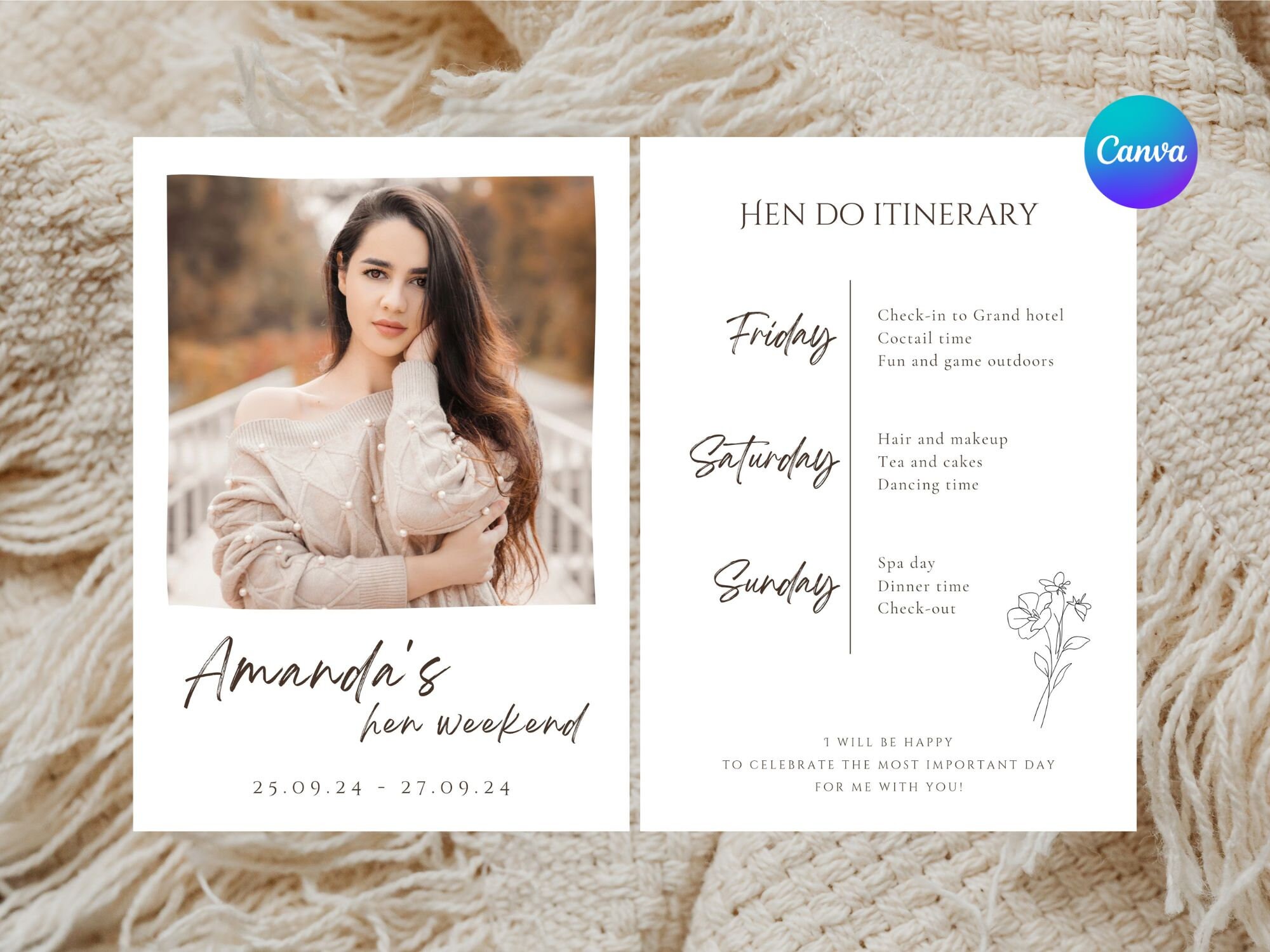 Hen Do Itinerary, Canva Hen Do Planner, Hen Do Invitation Template ...