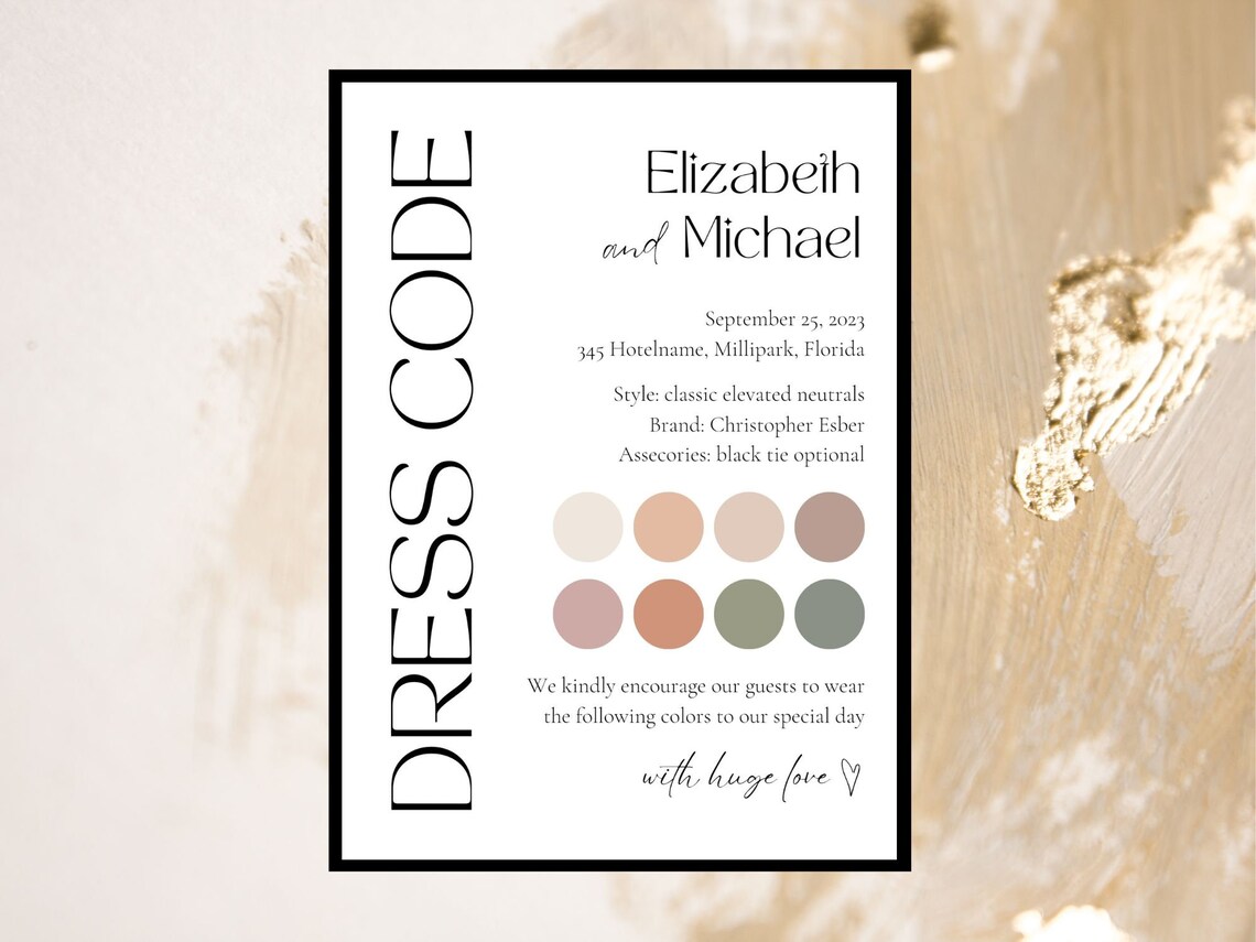 Editable Dress Code Card, Wedding Details Card ,canva Dress Code Policy ...