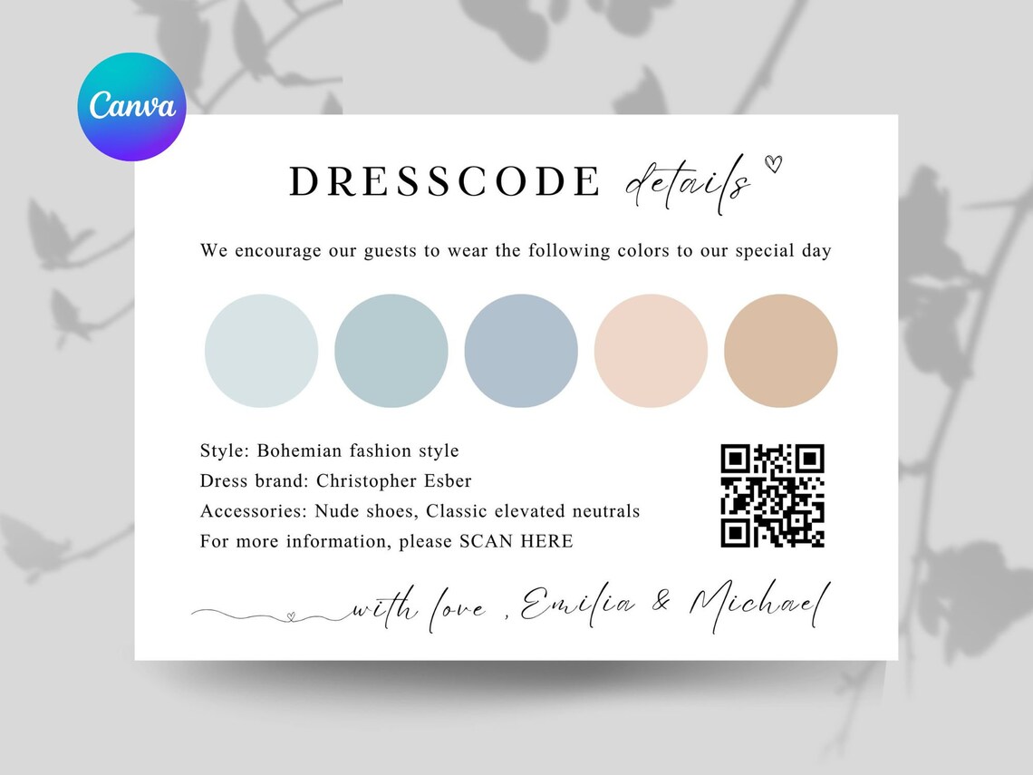 Party Dress Code Card, Wedding Attire Palette, Party Guest Dress Code ...