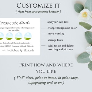 Dress Code Details Card, Editable Attire Template, Modern Guest Dress ...