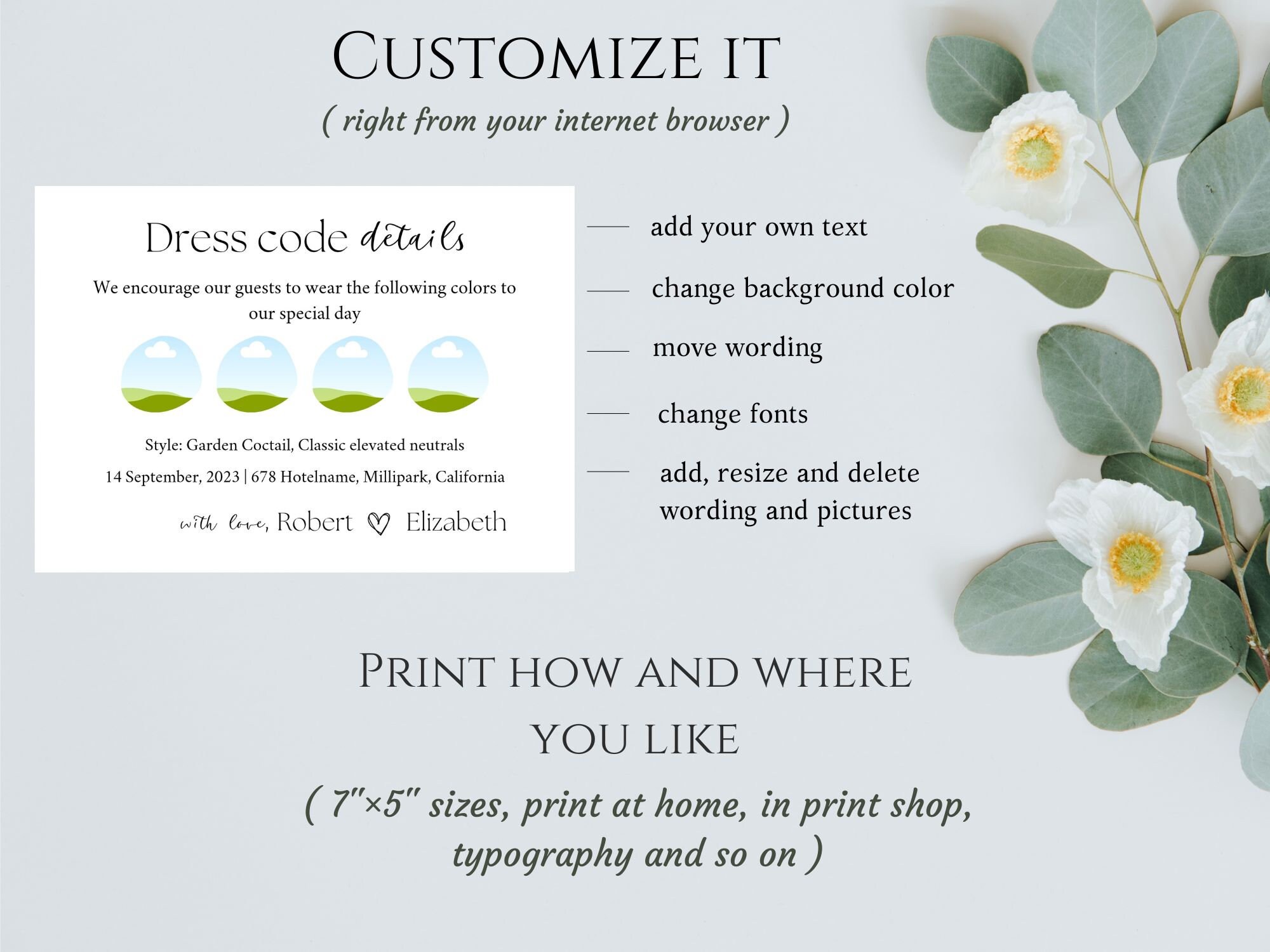 Dress Code Details Card, Editable Attire Template, Modern Guest Dress ...
