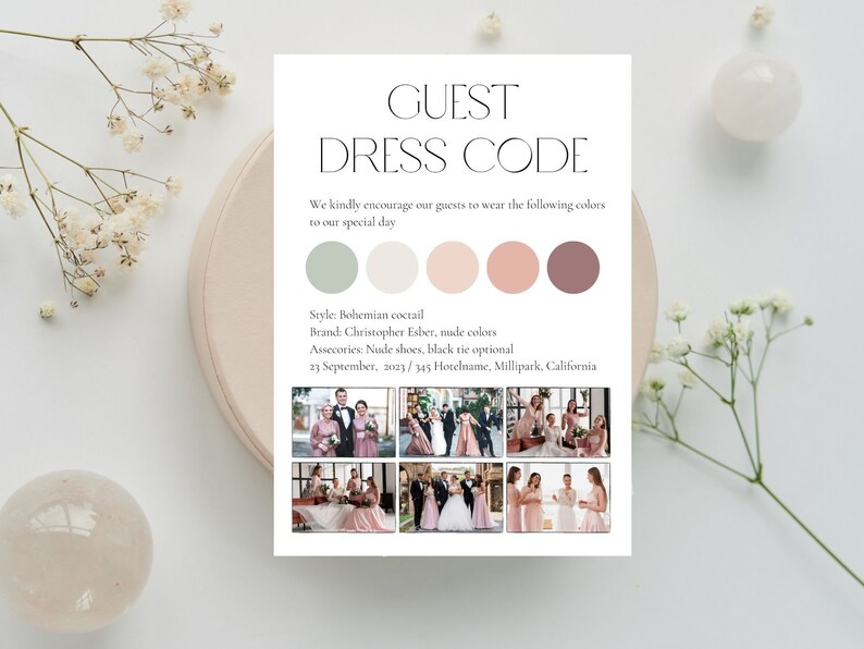 Guest Dress Code Card Minimalist Wedding Attire Card - Etsy