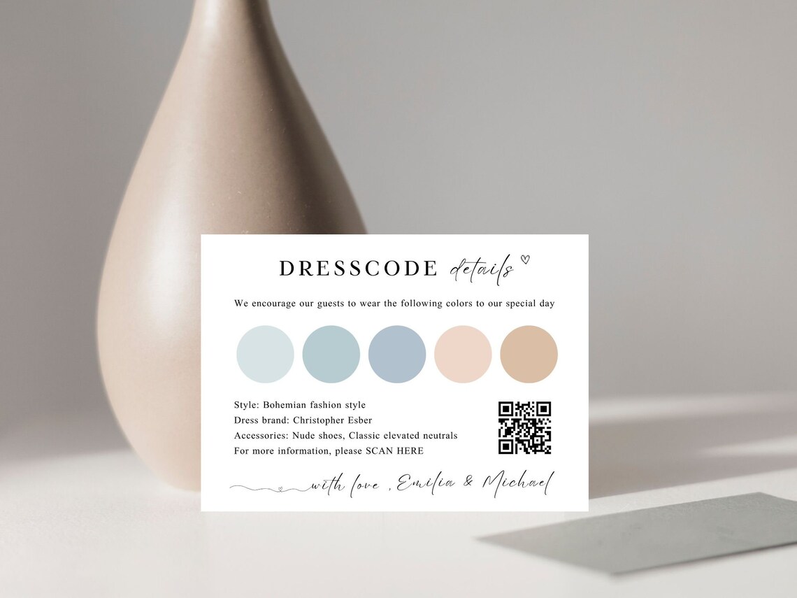 Party Dress Code Card, Wedding Attire Palette, Party Guest Dress Code ...