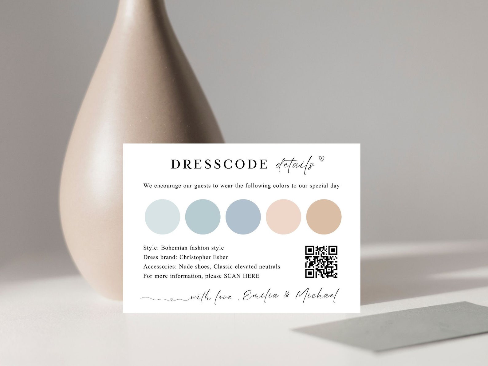 Party Dress Code Card, Wedding Attire Palette, Party Guest Dress Code ...