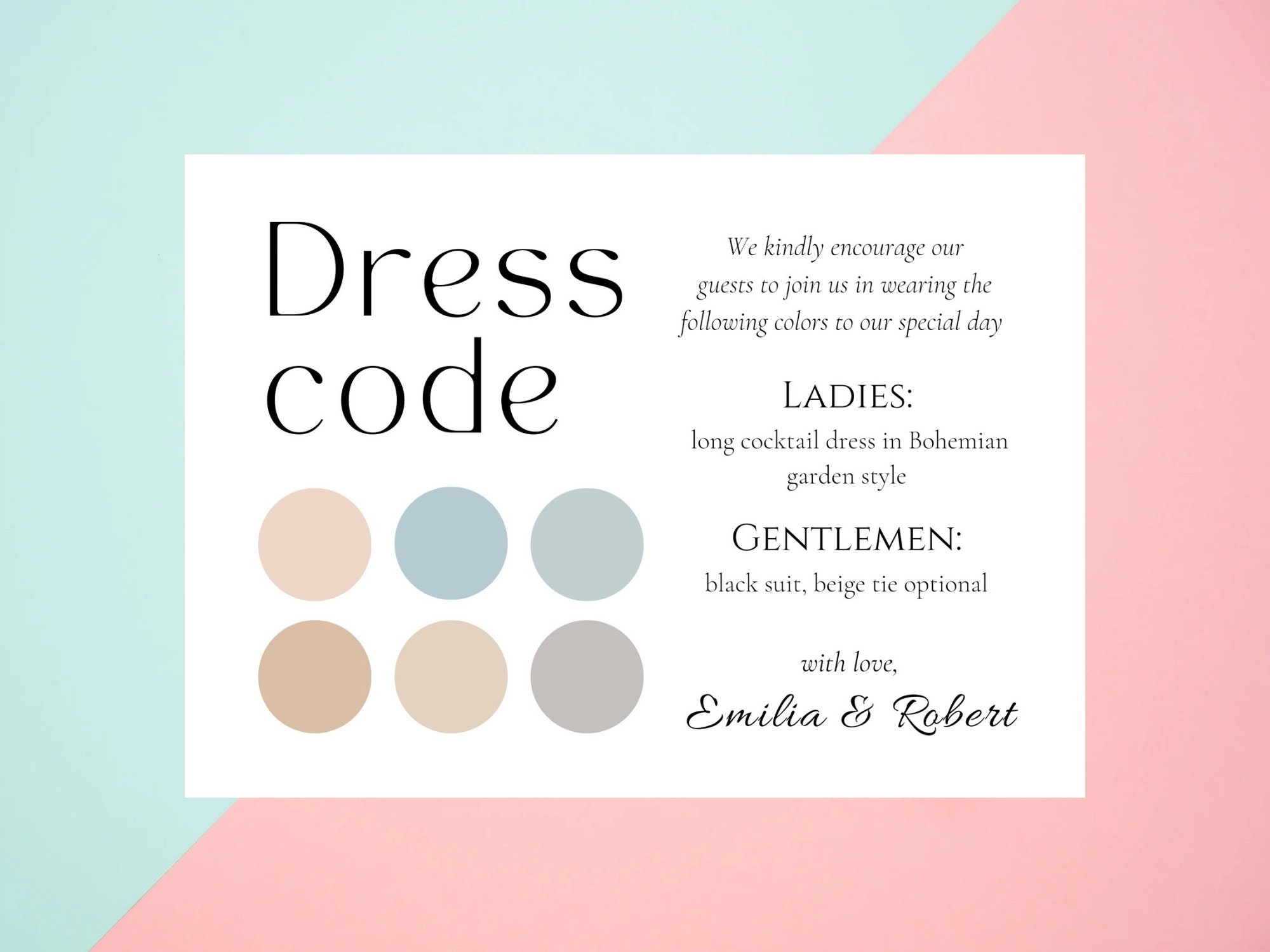 Dress Code Details Card, Wedding Dress Code Policy, Minimalist Wedding ...