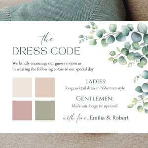 Dress Code Card, Guest Attire, Party Color Palette, Editable Canva ...