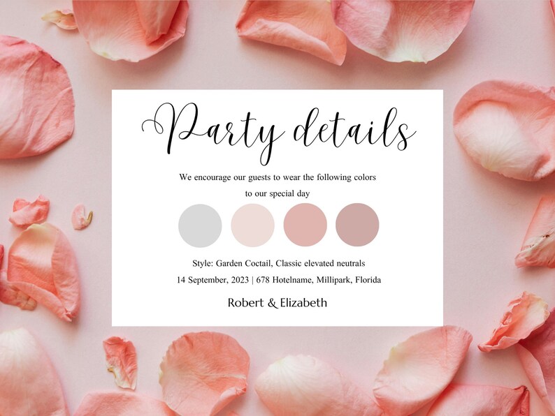 Party Details Card, Dress Code Insert, Party Info Card, Editable Canva ...