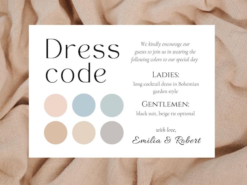 Dress Code Details Card, Wedding Dress Code Policy, Minimalist Wedding ...