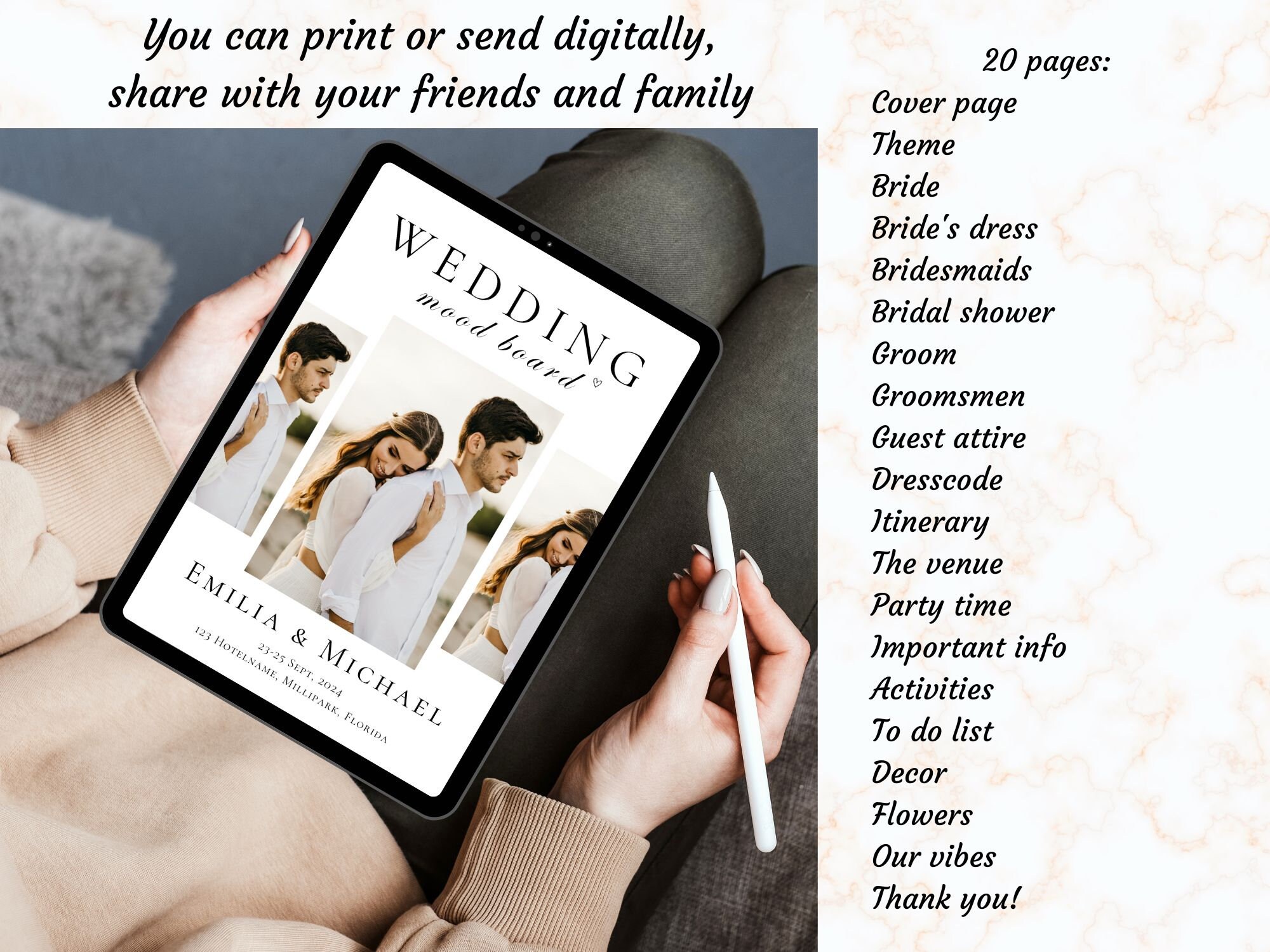 Wedding Mood Board, Bohemian Wedding Vision Board, Editable Canva ...