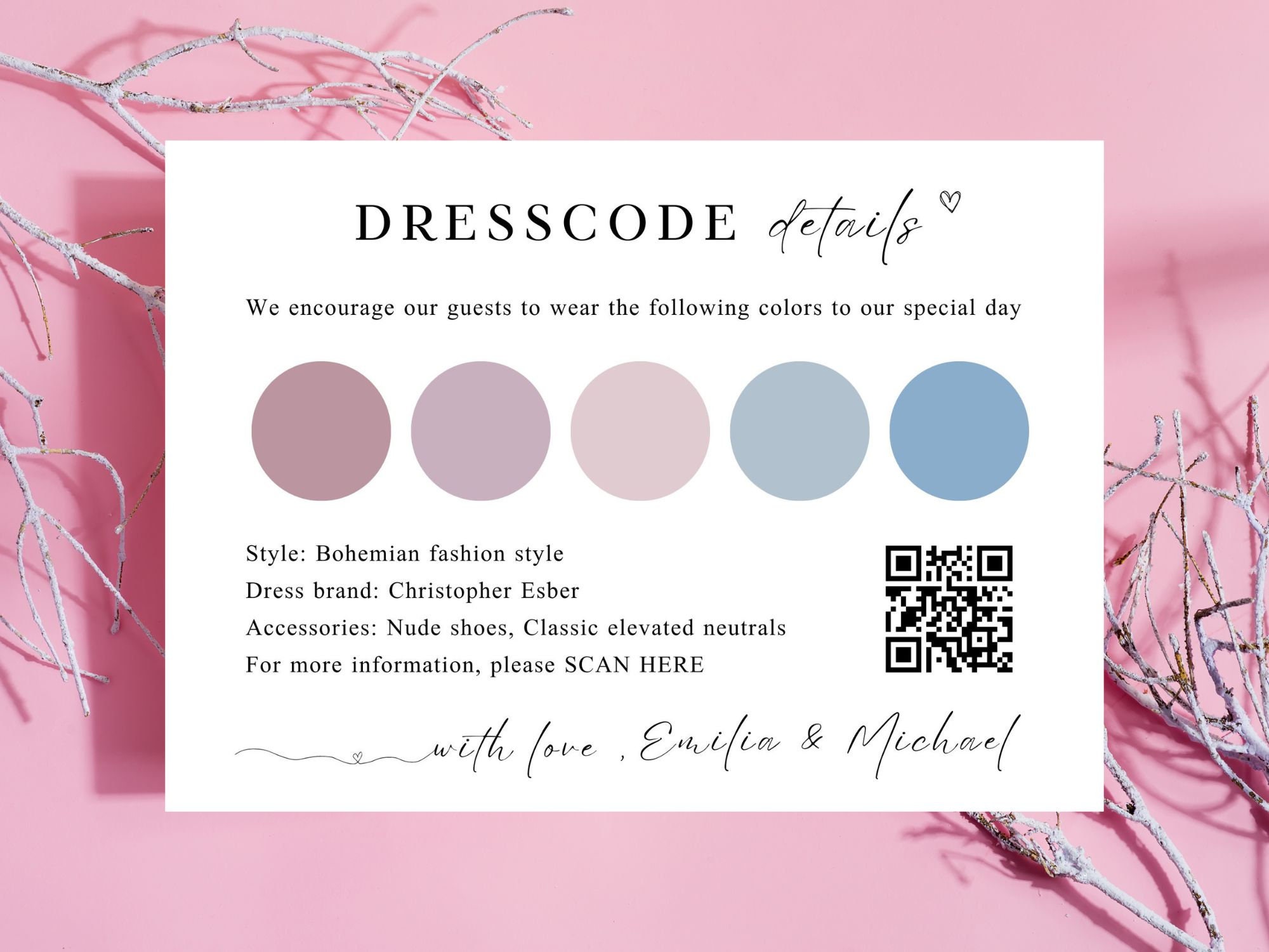 Party Dress Code Card, Wedding Attire Palette, Party Guest Dress Code ...