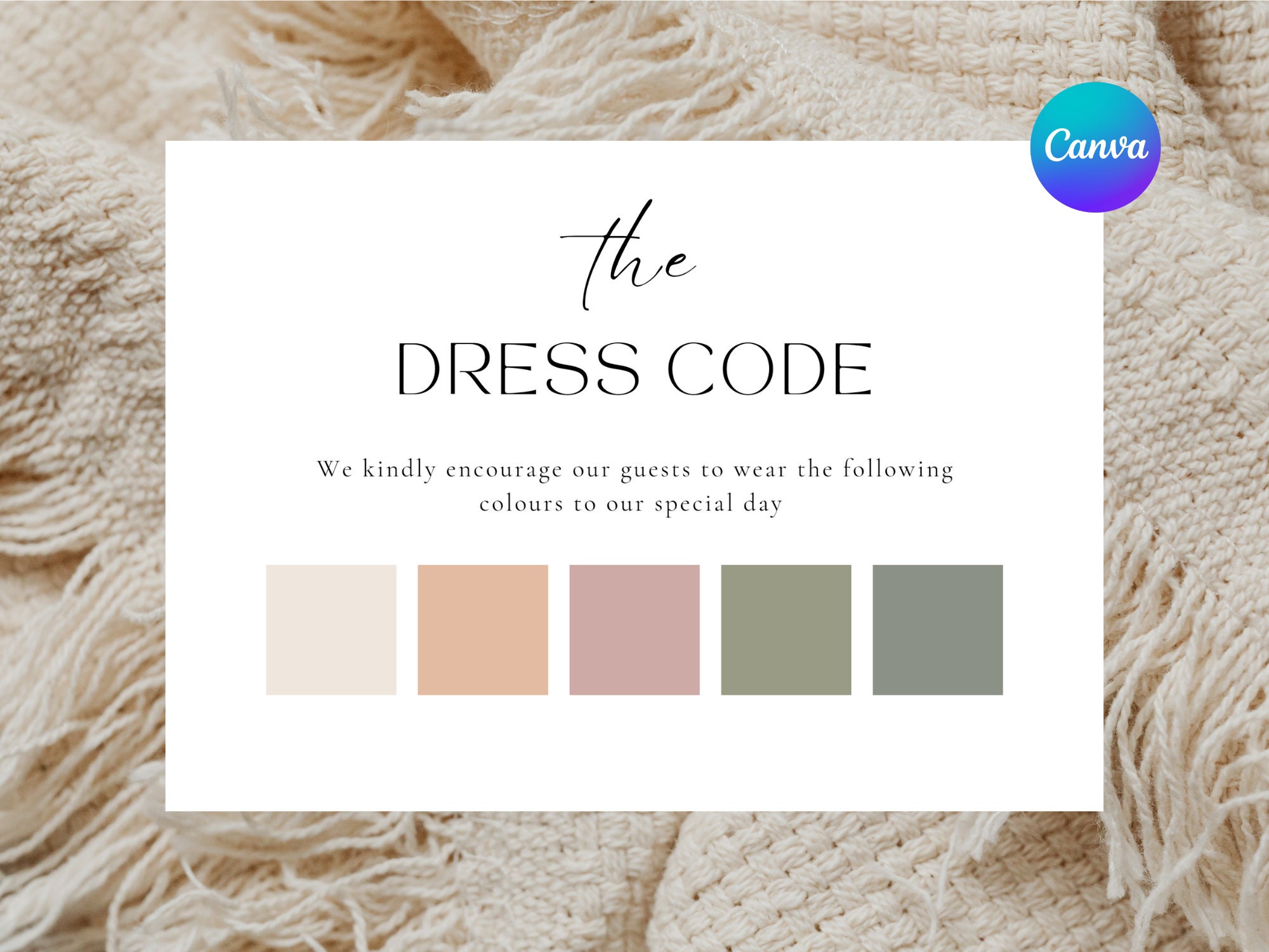 Editable Dress Code Card Template, Wedding Color Palette, Dress Code ...