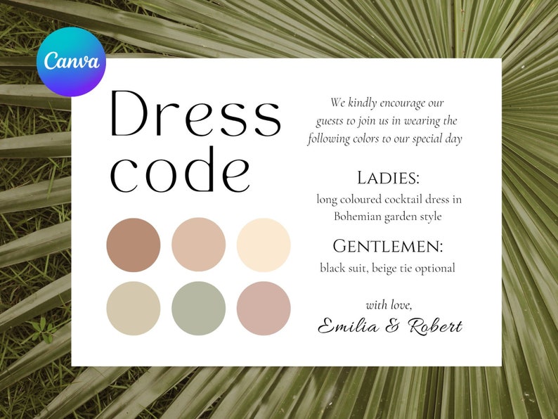 Dress Code Details Card, Wedding Dress Code Policy, Minimalist Wedding ...