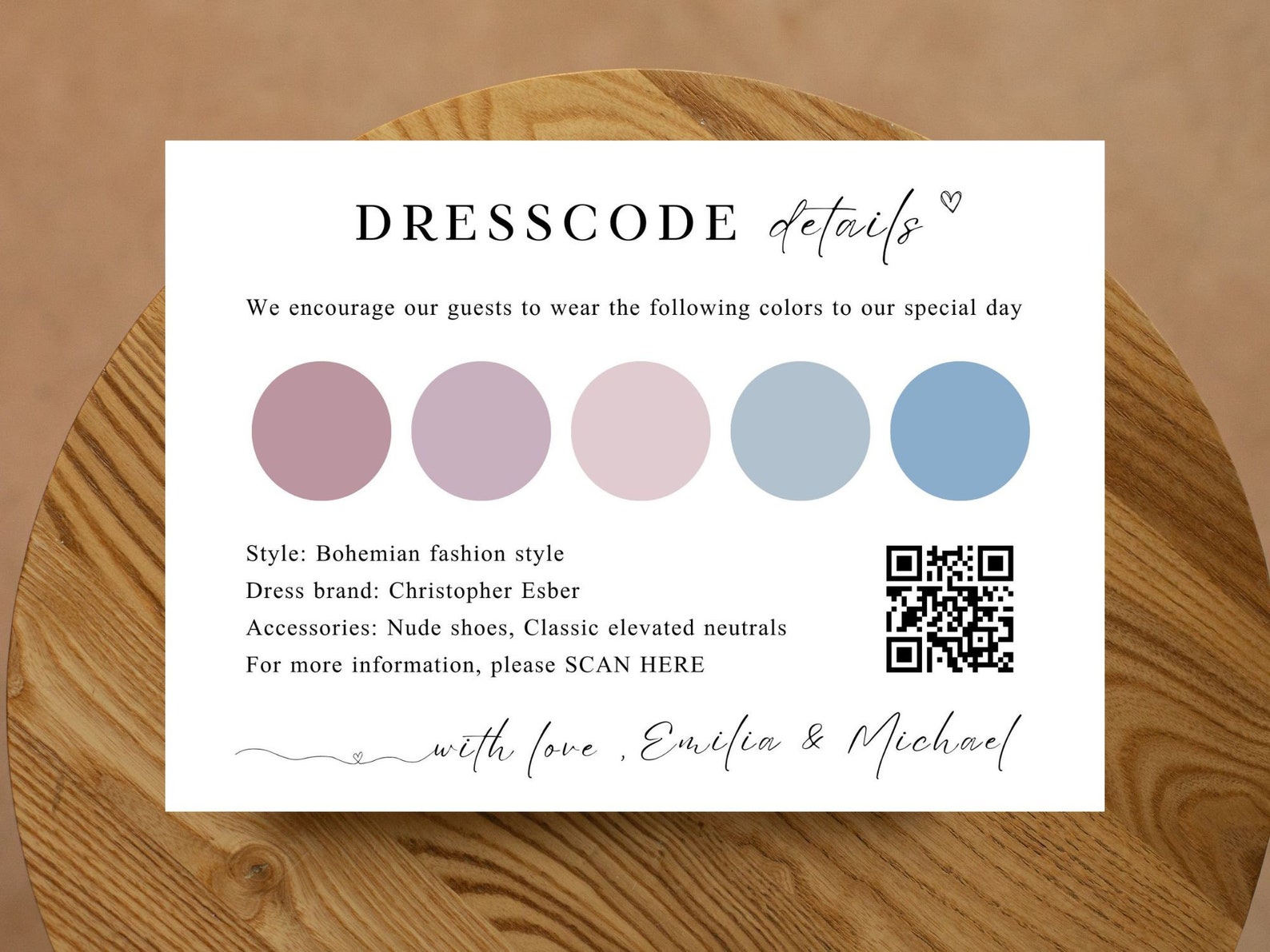 Party Dress Code Card, Wedding Attire Palette, Party Guest Dress Code ...