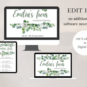 Digital Hen Do Itinerary, Eucalyptus Whatsapp Hens Invitation, Bridal ...