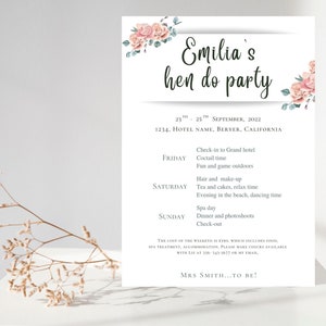 Hen Do Itinerary Template, Bachelorette Schedule, Bride to Be Printable ...