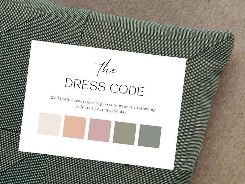 Editable Dress Code Card Template, Wedding Color Palette, Dress Code ...