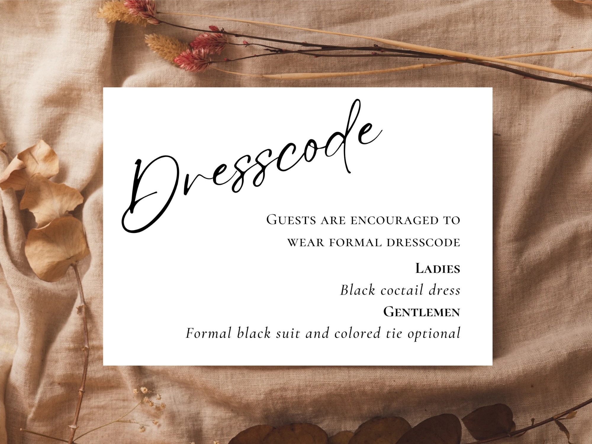 Guest Dresscode, What to Wear to Wedding, Attire Card, Wedding Dress ...