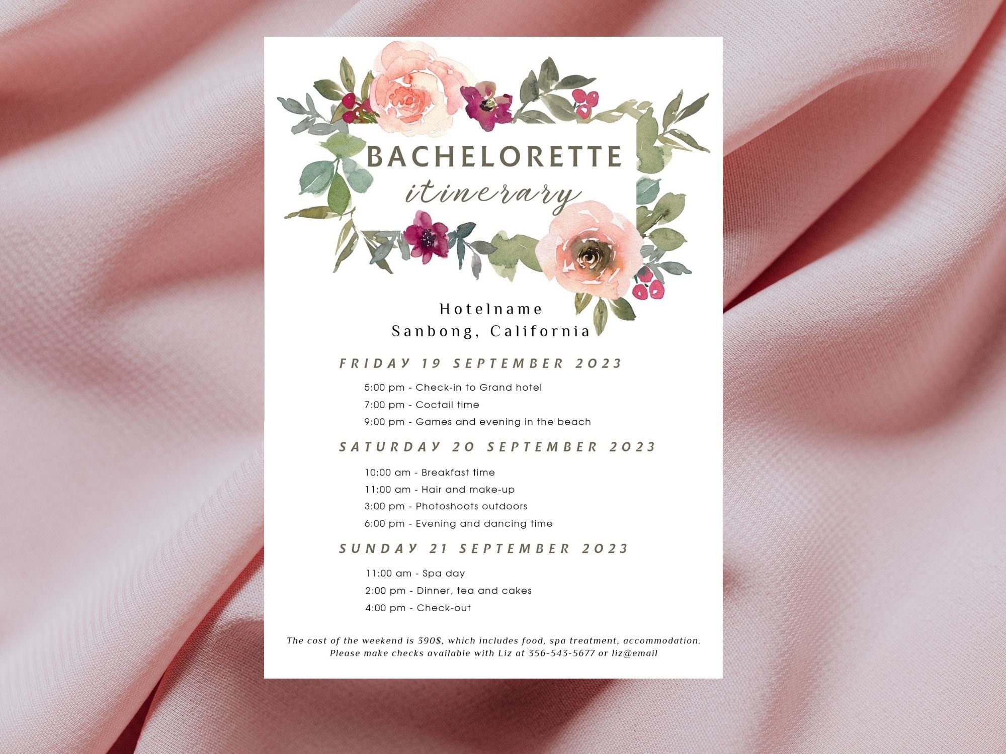 Hen Party Itinerary, Watercolor Floral Bachelorette Itinerary, Hen Do ...