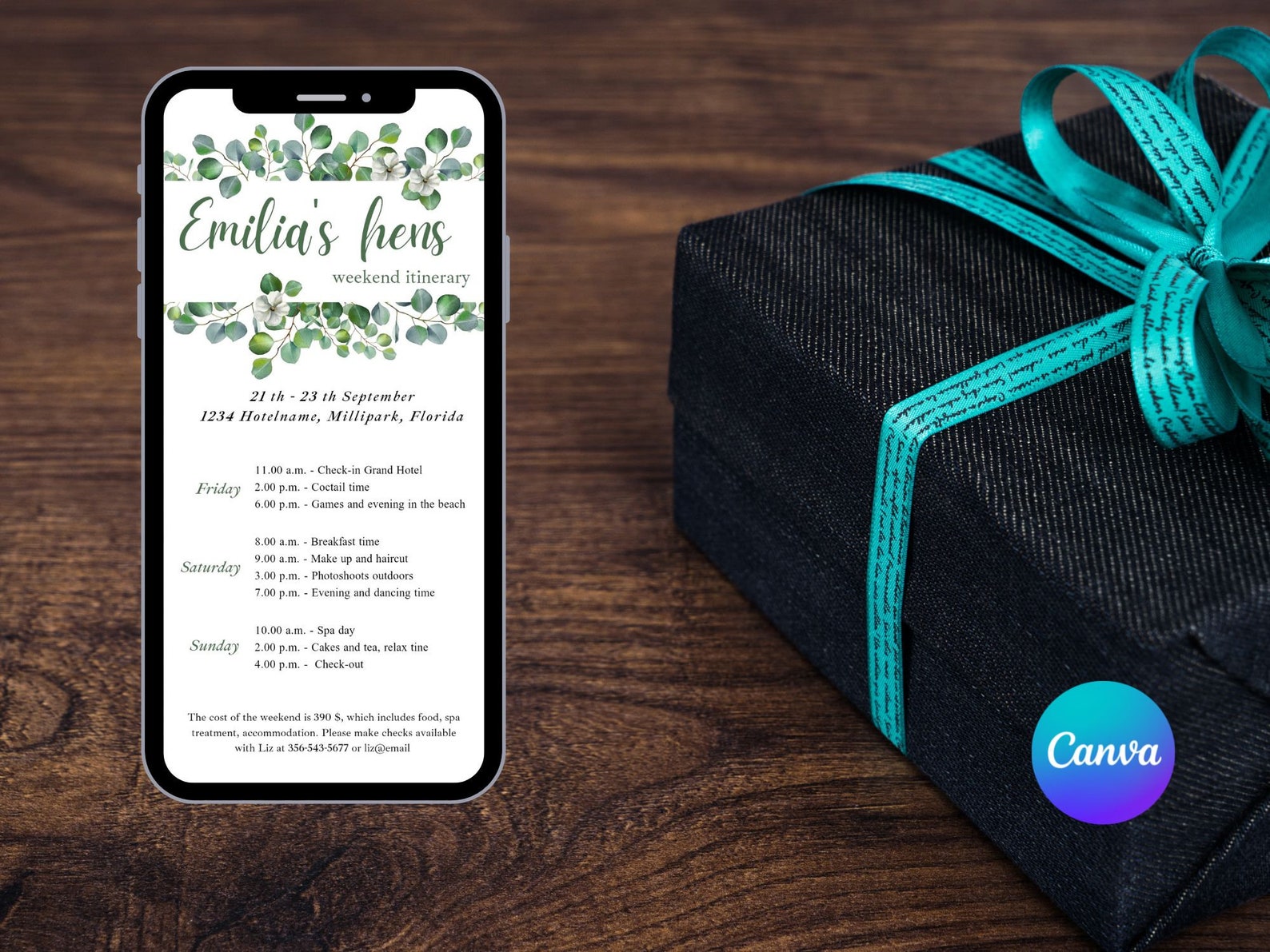Digital Hen Do Itinerary, Eucalyptus Whatsapp Hens Invitation, Bridal ...