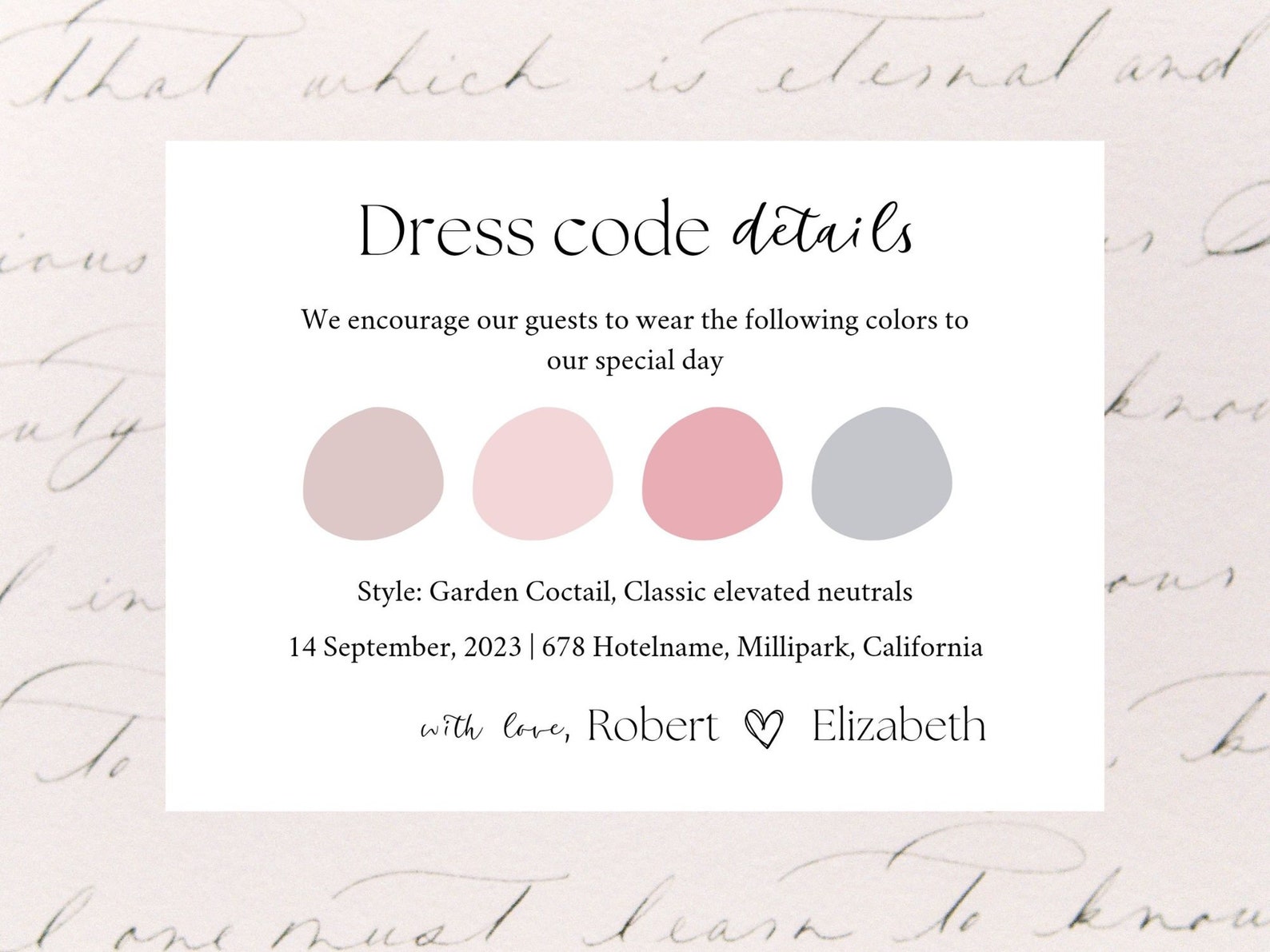 Dress Code Details Card, Editable Attire Template, Modern Guest Dress ...