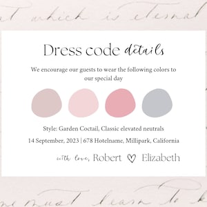 Dress Code Details Card, Editable Attire Template, Modern Guest Dress ...