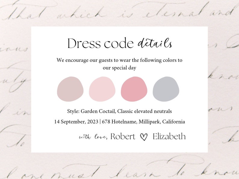 Dress Code Details Card, Editable Attire Template, Modern Guest Dress ...