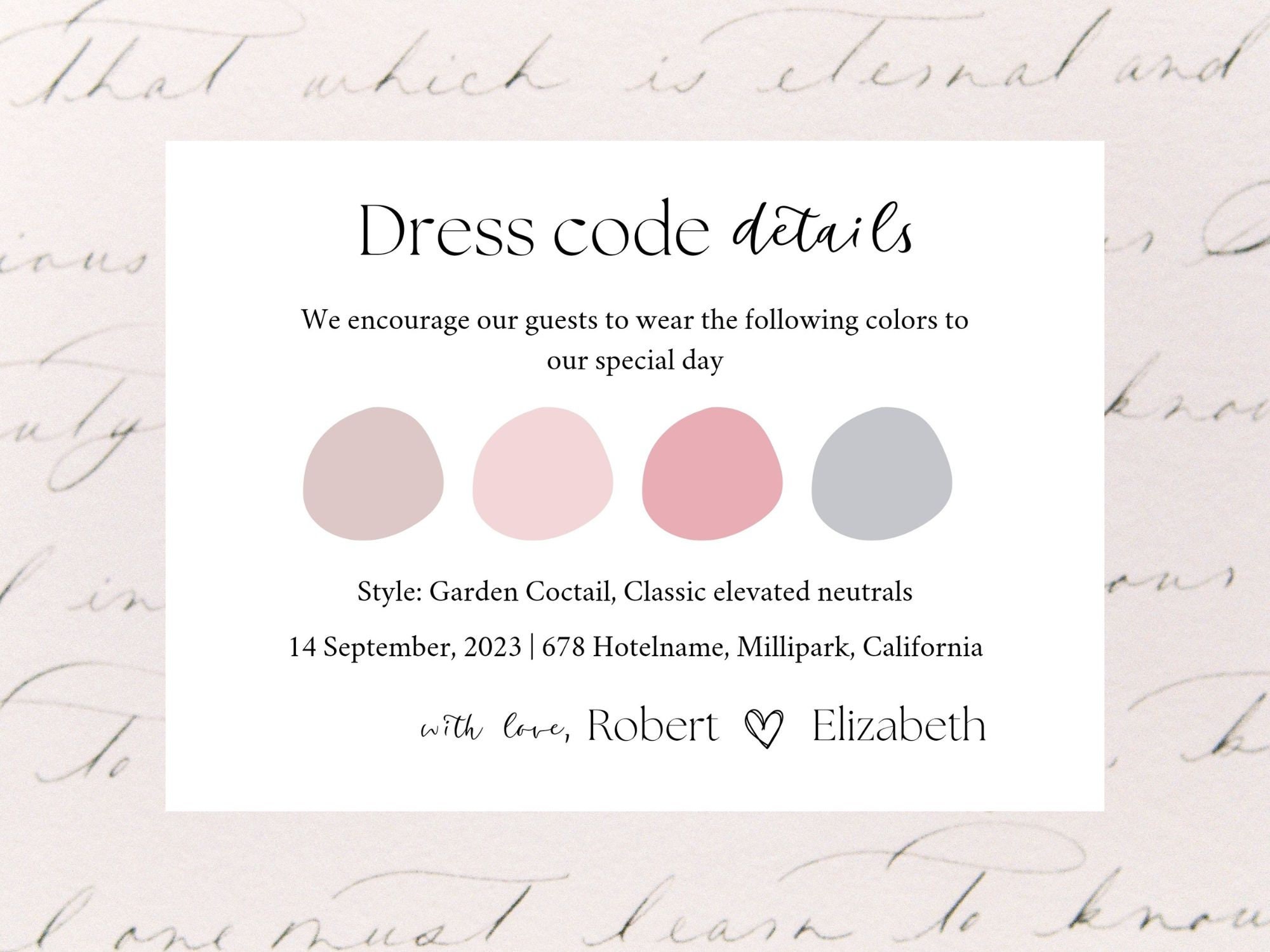 Dress Code Details Card, Editable Attire Template, Modern Guest Dress ...