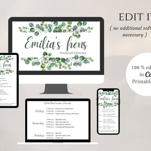 Eucalyptus Hen Weekend Itinerary Template: Minimalist Bachelorette ...