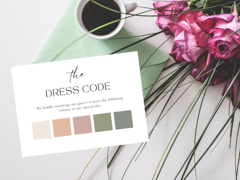 Editable Dress Code Card Template, Wedding Color Palette, Dress Code ...