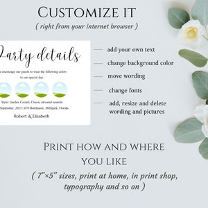 Party Details Card, Dress Code Insert, Party Info Card, Editable Canva ...