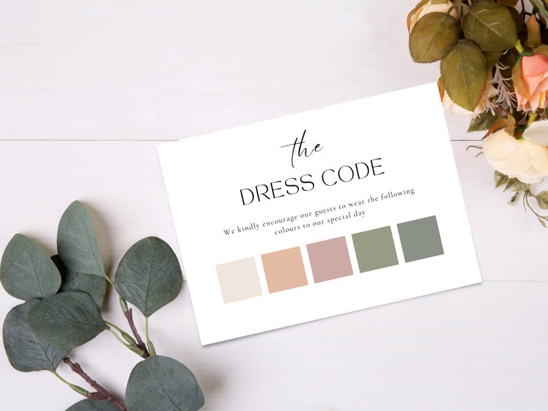 Editable Dress Code Card Template, Wedding Color Palette, Dress Code ...