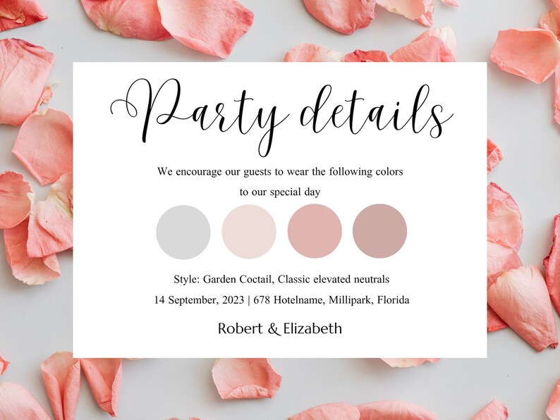 Party Details Card, Dress Code Insert, Party Info Card, Editable Canva ...