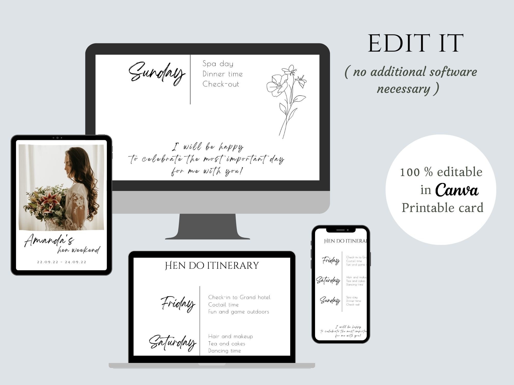 Hen Do Itinerary, Canva Hen Do Planner, Hen Do Invitation Template ...