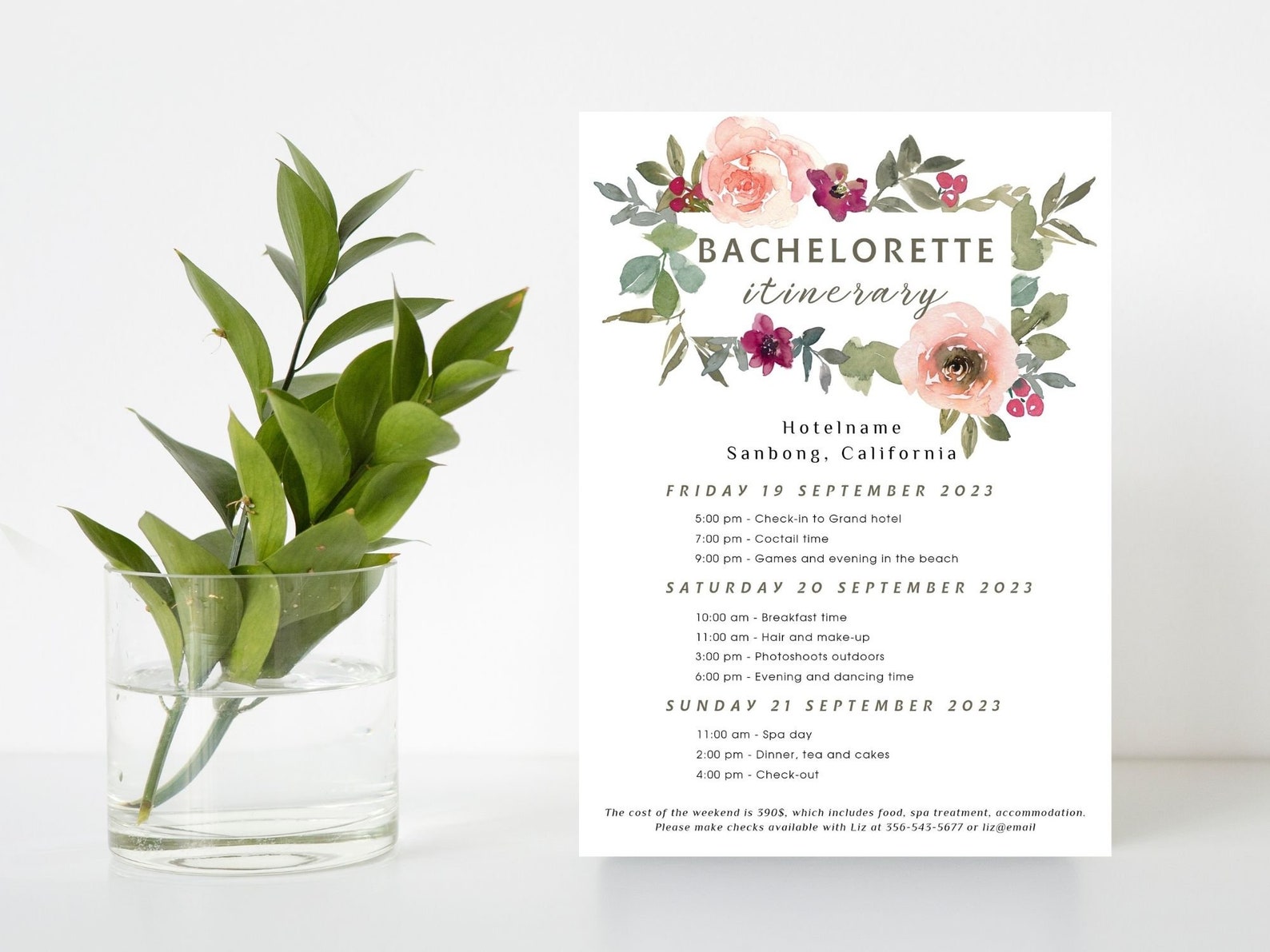 Hen Party Itinerary, Watercolor Floral Bachelorette Itinerary, Hen Do ...