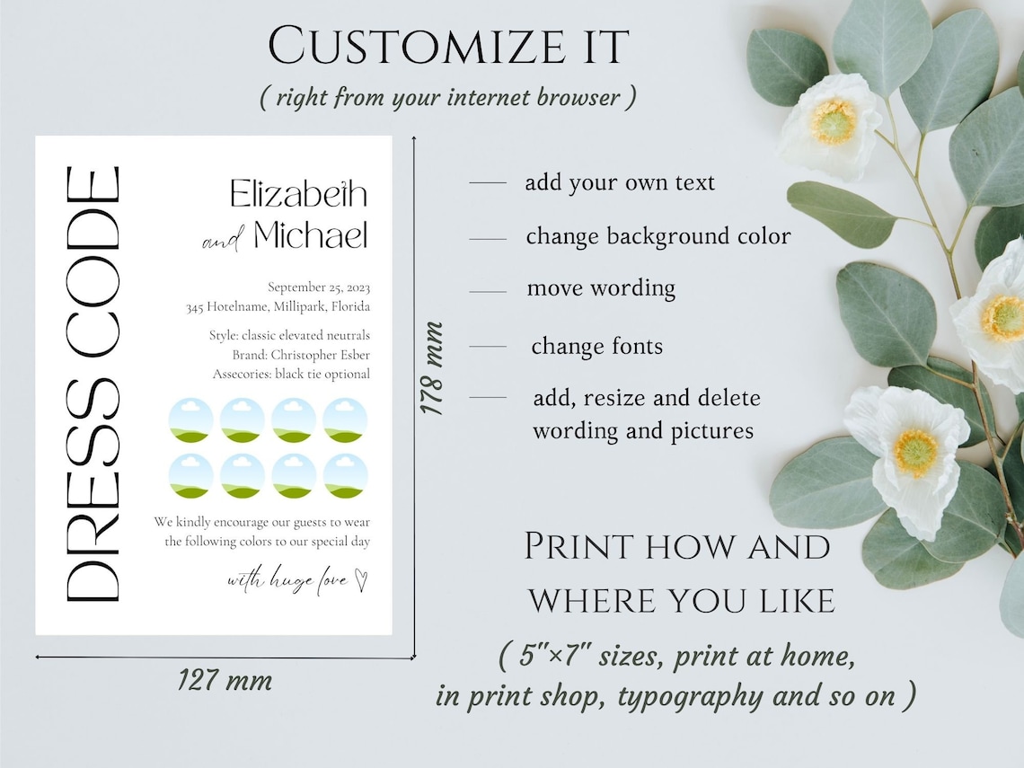 Editable Dress Code Card, Wedding Details Card ,canva Dress Code Policy ...