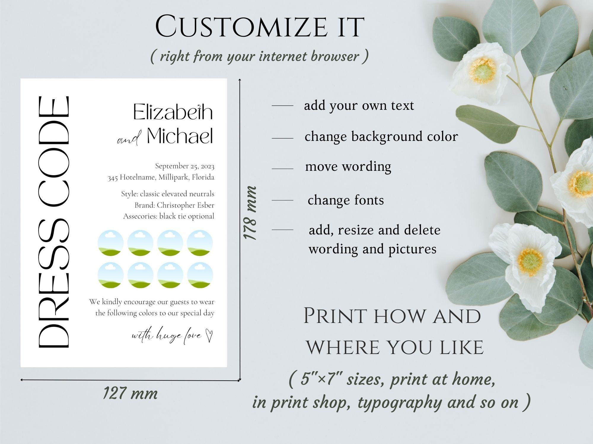 Editable Dress Code Card, Wedding Details Card ,canva Dress Code Policy ...