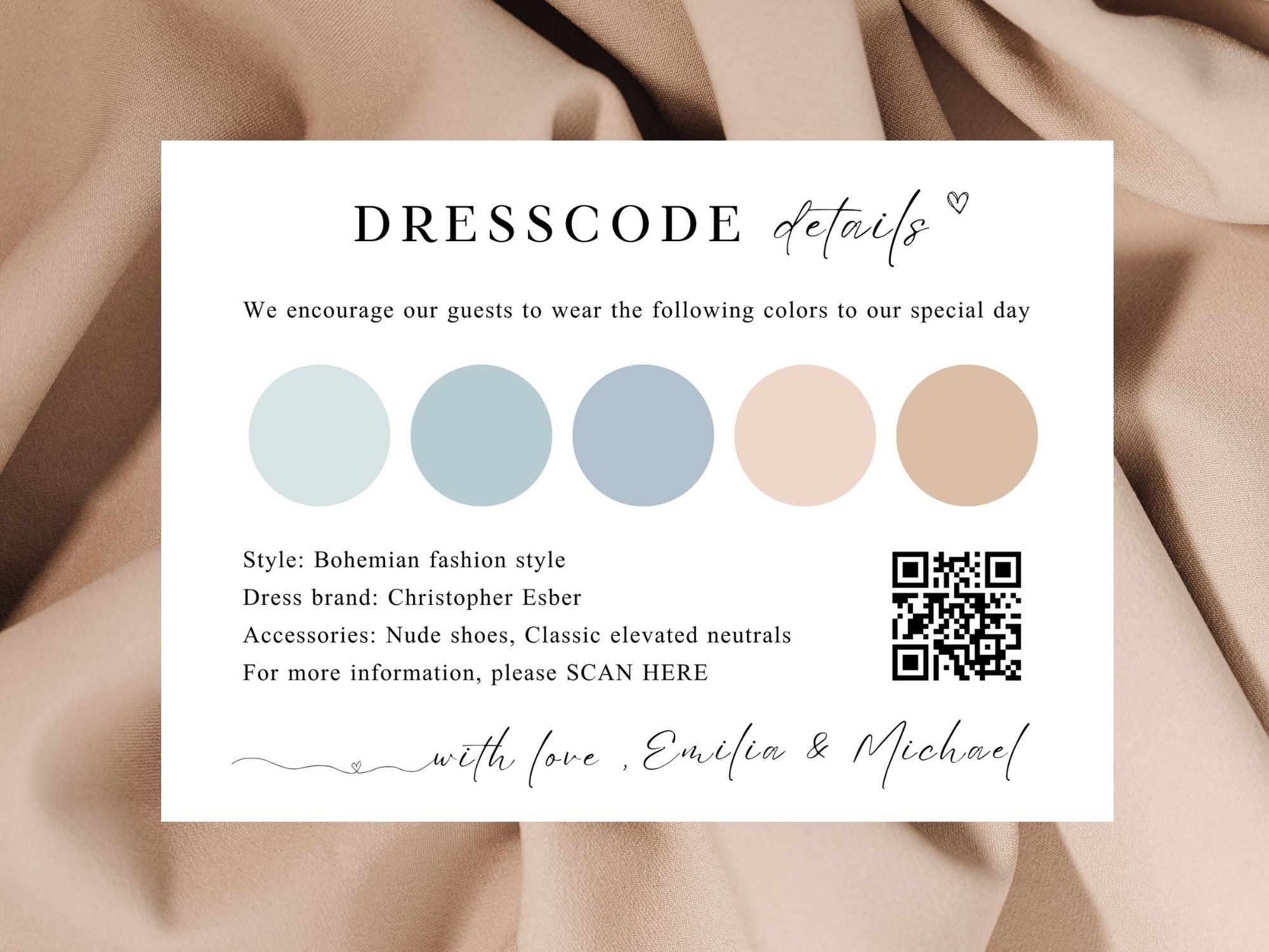 Party Dress Code Card, Wedding Attire Palette, Party Guest Dress Code ...