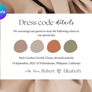 Dress Code Details Card, Editable Attire Template, Modern Guest Dress ...
