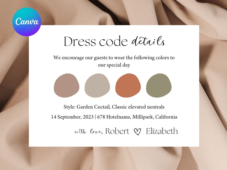Dress Code Details Card, Editable Attire Template, Modern Guest Dress ...