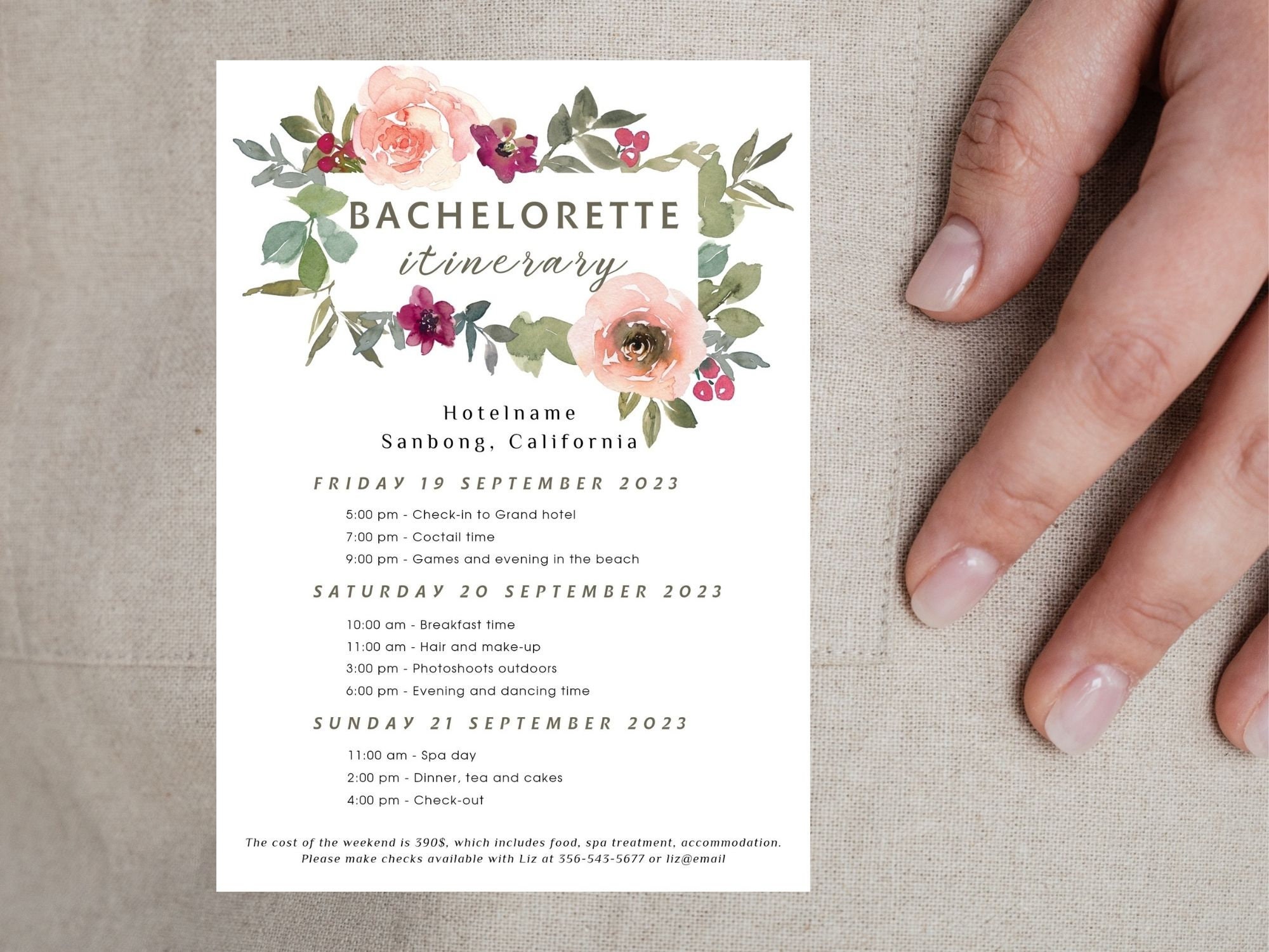 Hen Party Itinerary, Watercolor Floral Bachelorette Itinerary, Hen Do ...