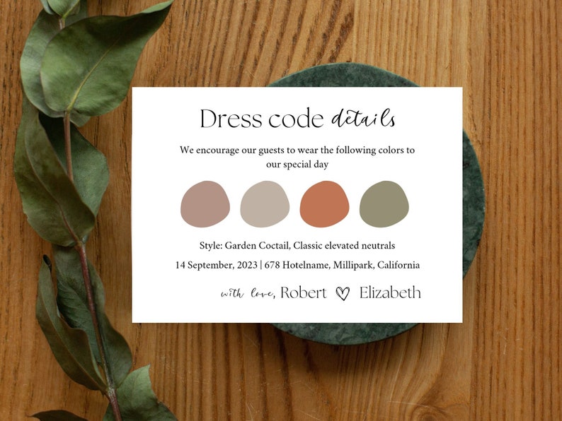 Dress Code Details Card, Editable Attire Template, Modern Guest Dress ...