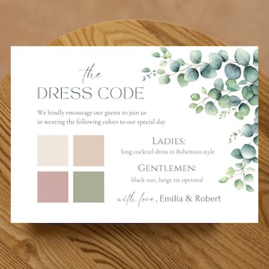 Dress Code Card, Guest Attire, Party Color Palette, Editable Canva ...