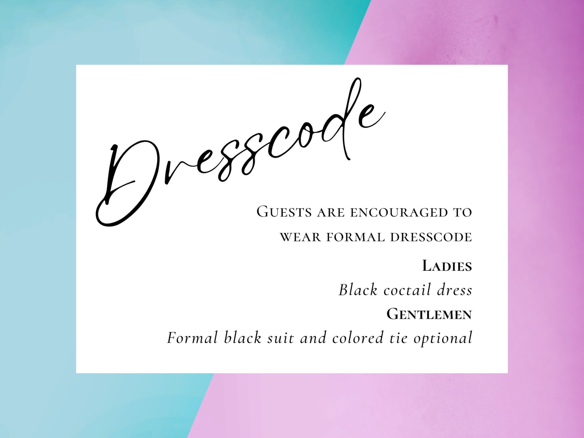 Wedding Dress Code Card Template: Printable Attire Guide - Etsy