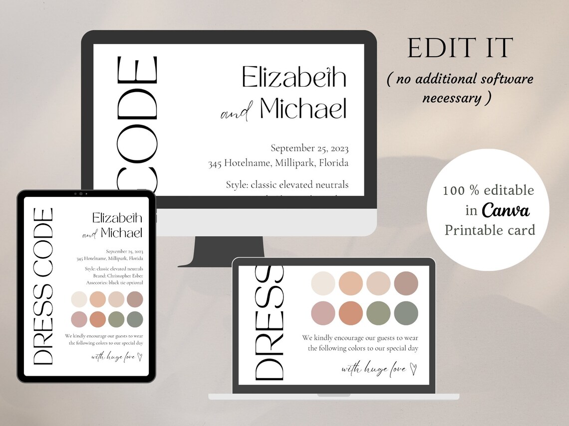 Editable Dress Code Card, Wedding Details Card ,canva Dress Code Policy ...