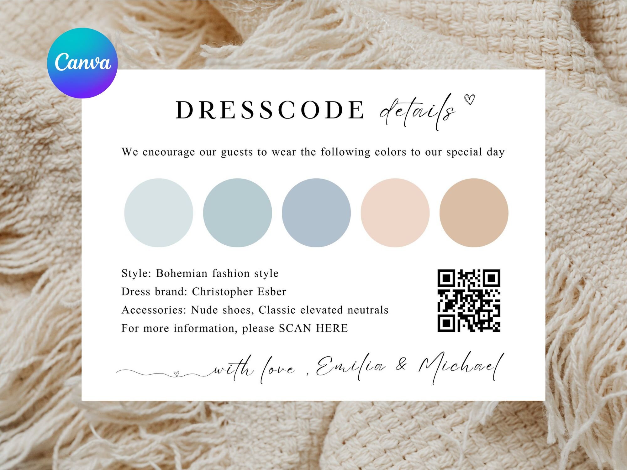Party Dress Code Card, Wedding Attire Palette, Party Guest Dress Code ...