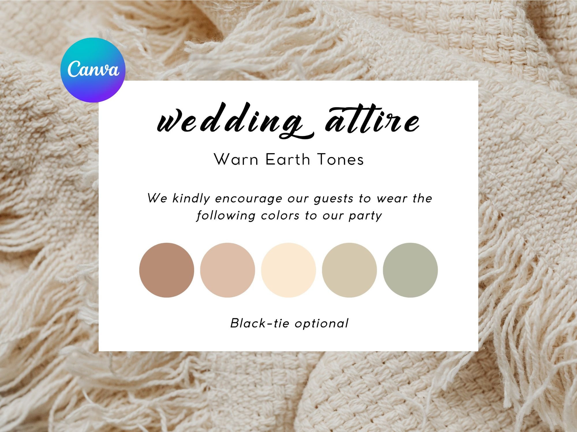 Wedding Attire, Dress Code Details Card, Editable Color Attire Canva ...