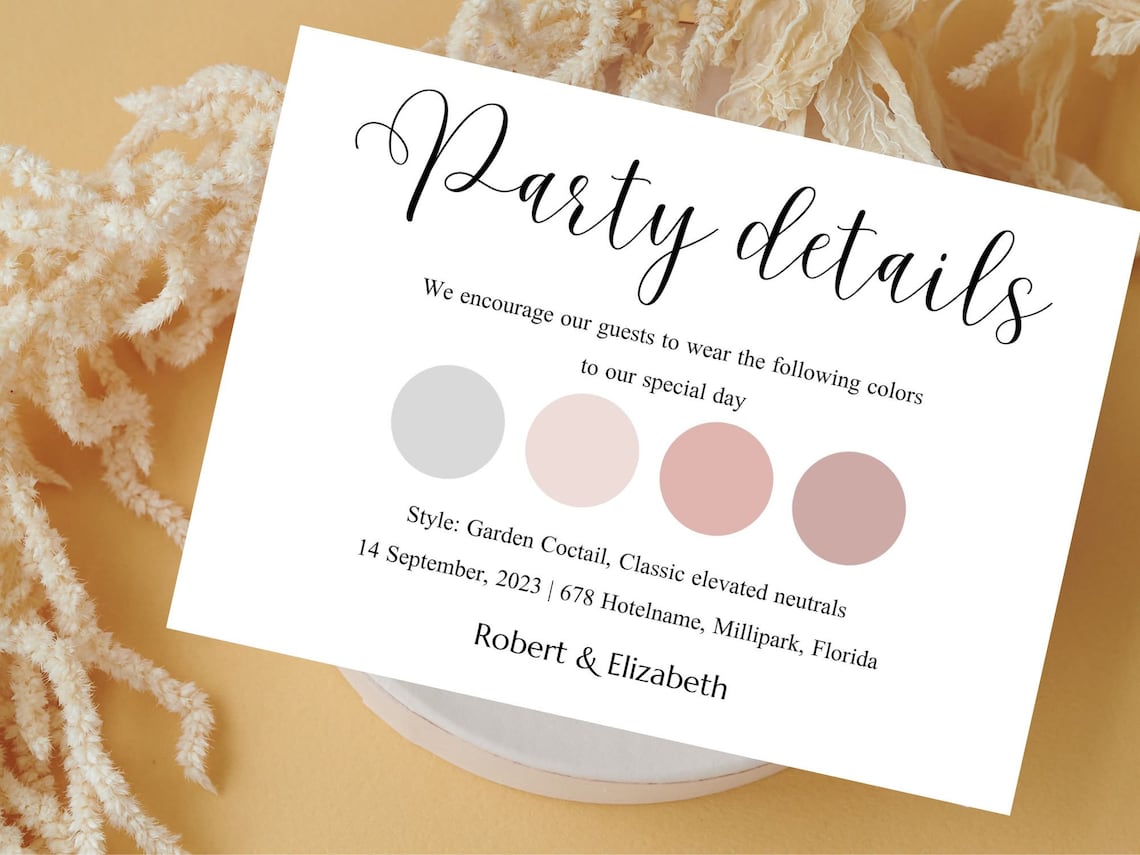 Party Details Card, Dress Code Insert, Party Info Card, Editable Canva ...