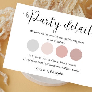 Party Details Card, Dress Code Insert, Party Info Card, Editable Canva ...