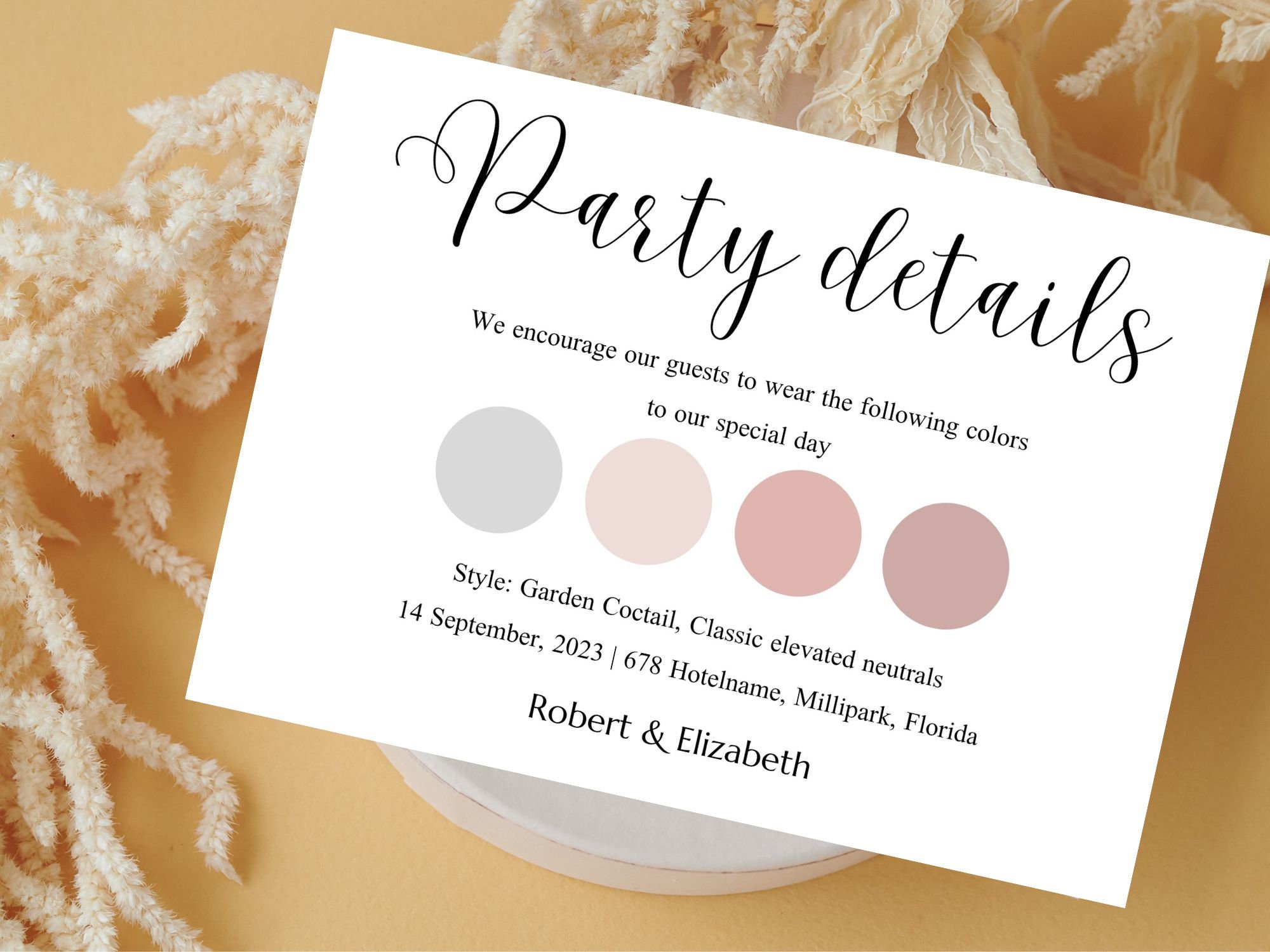 Party Details Card, Dress Code Insert, Party Info Card, Editable Canva ...
